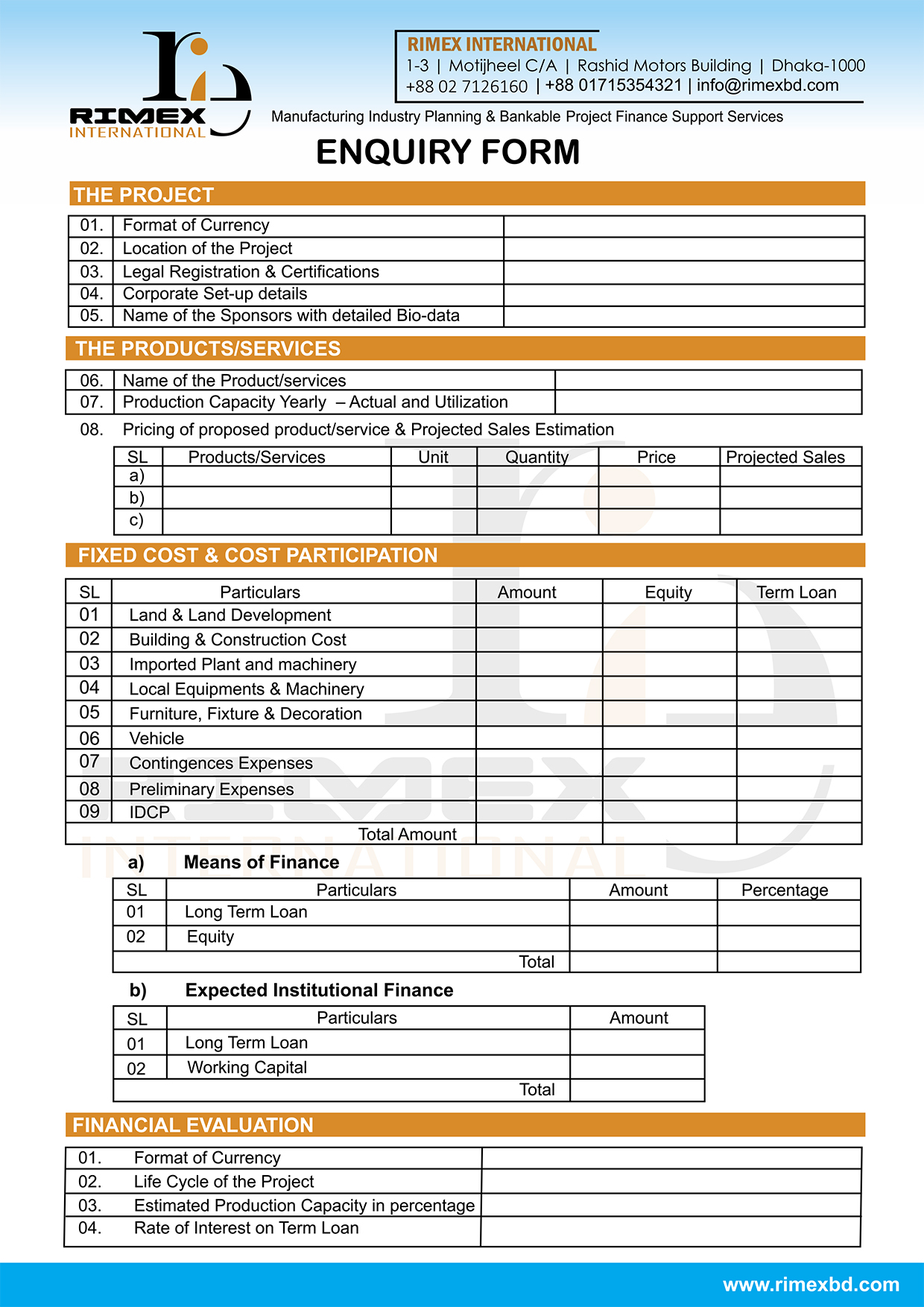 Query & Required information | Project Profile